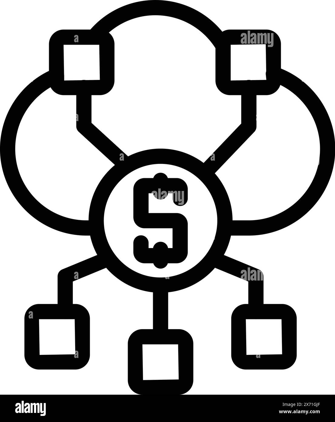 Simple black line icon representing a financial network with dollar sign and connections Stock ...