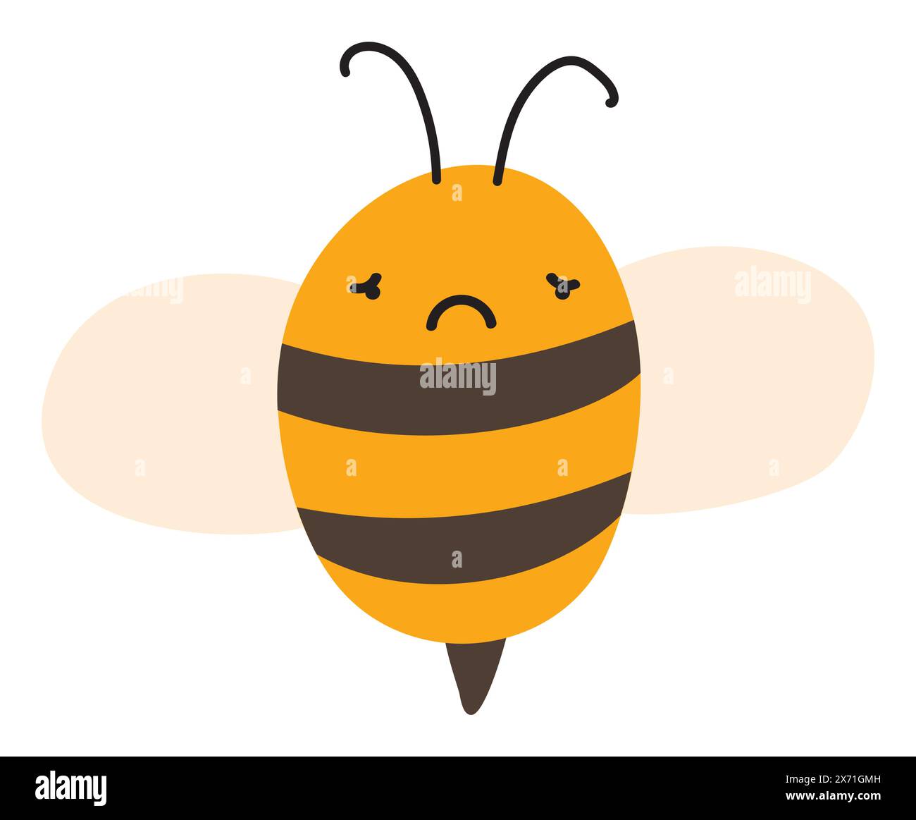 Fly sad Bee Emoji Icon. Cute kid character. Object summer Symbol flat ...