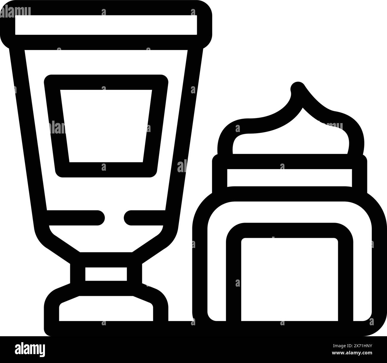 Vector line icon illustrating a face cream jar and lotion tube for ...