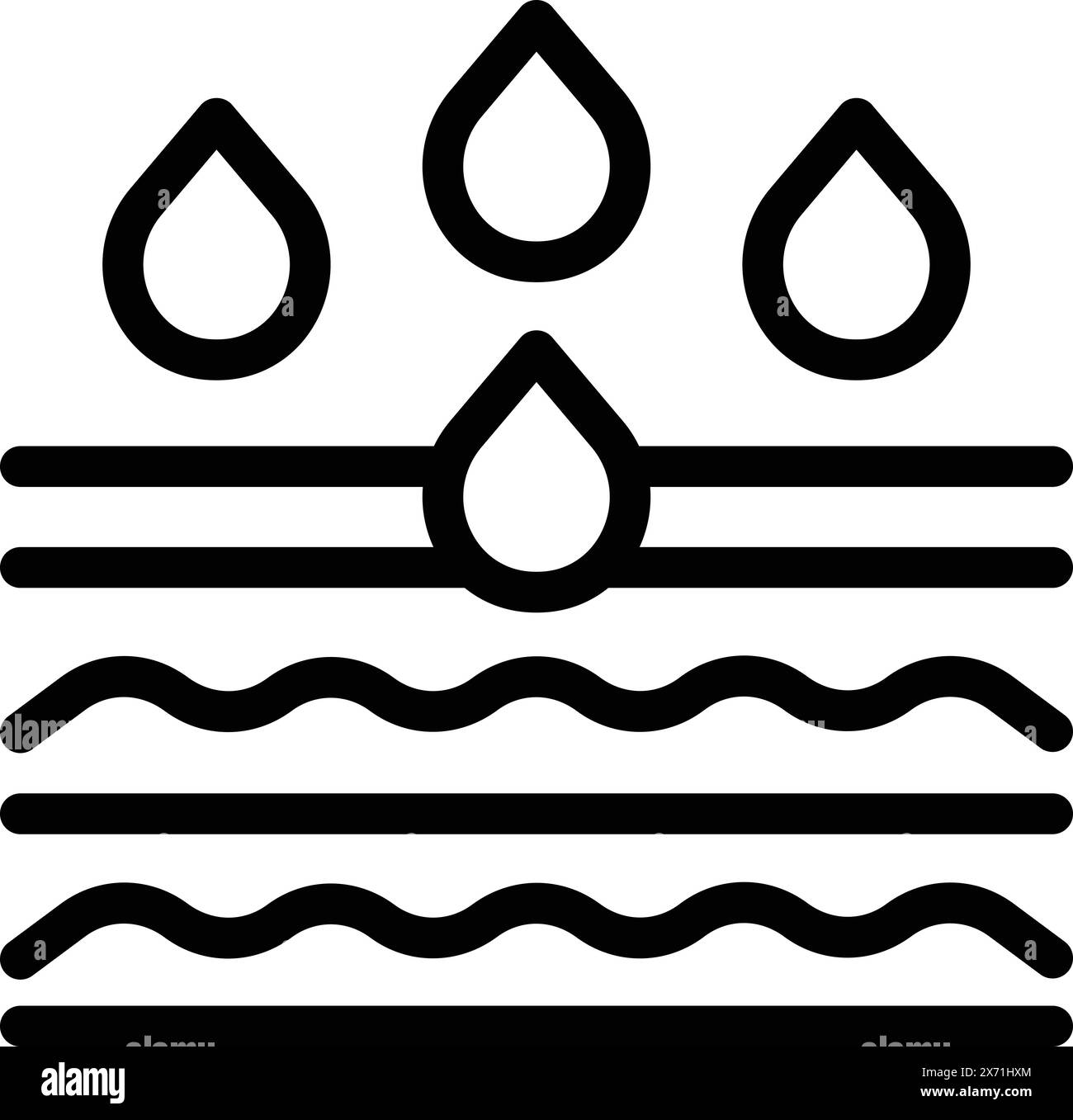 Set of simple black and white water drop icons in line art illustration ...
