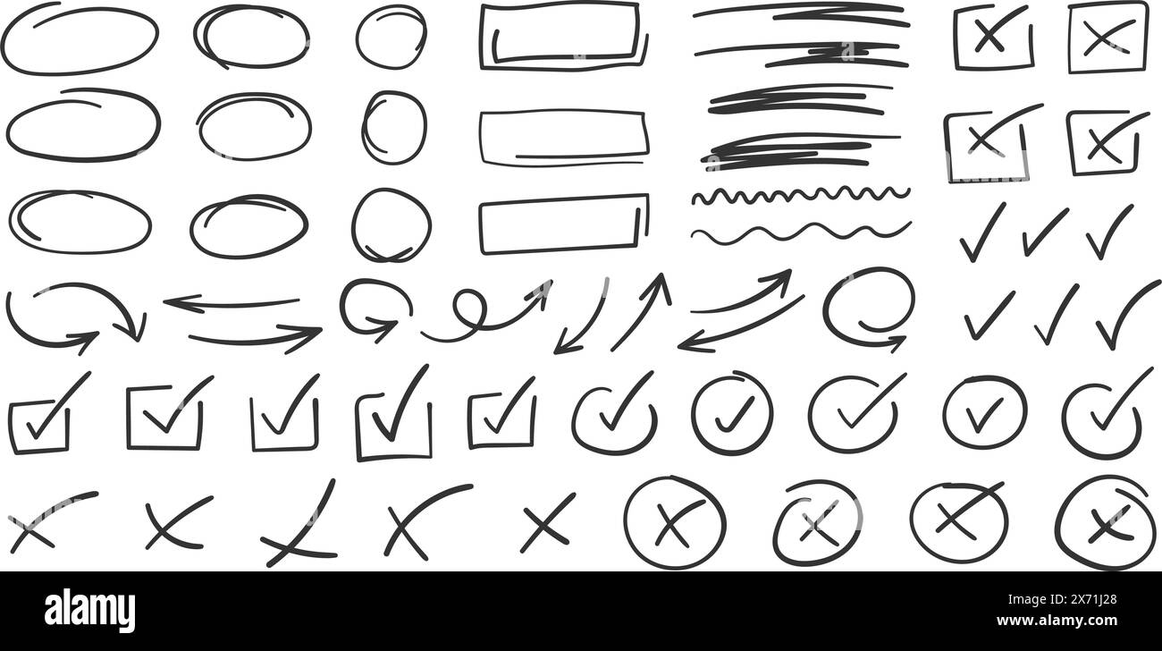 Check mark icon in hand drawn style. Handmade doodle vector ...