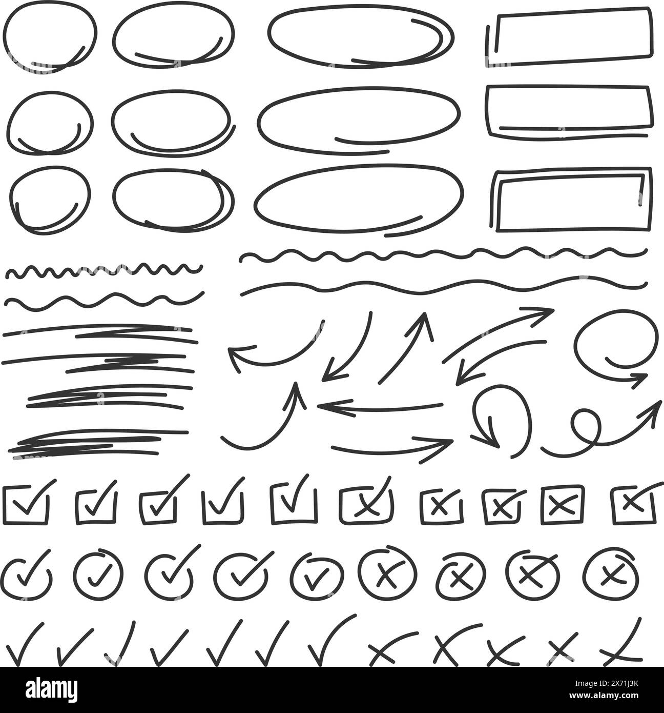 Check mark icon in hand drawn style. Handmade doodle vector ...