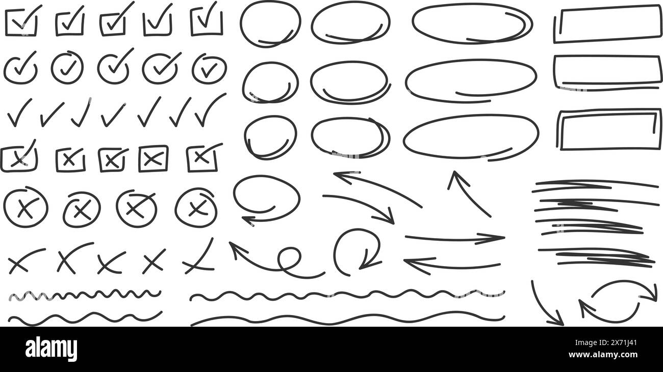 Check mark icon in hand drawn style. Handmade doodle vector ...