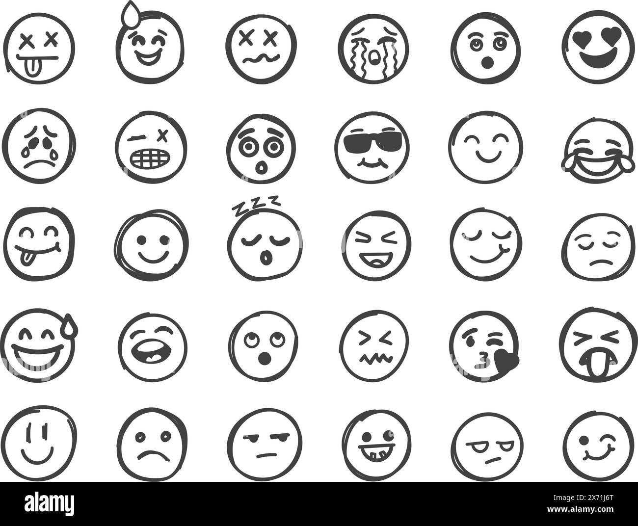 Emojis faces icon in hand drawn style. Doddle emoticons vector ...