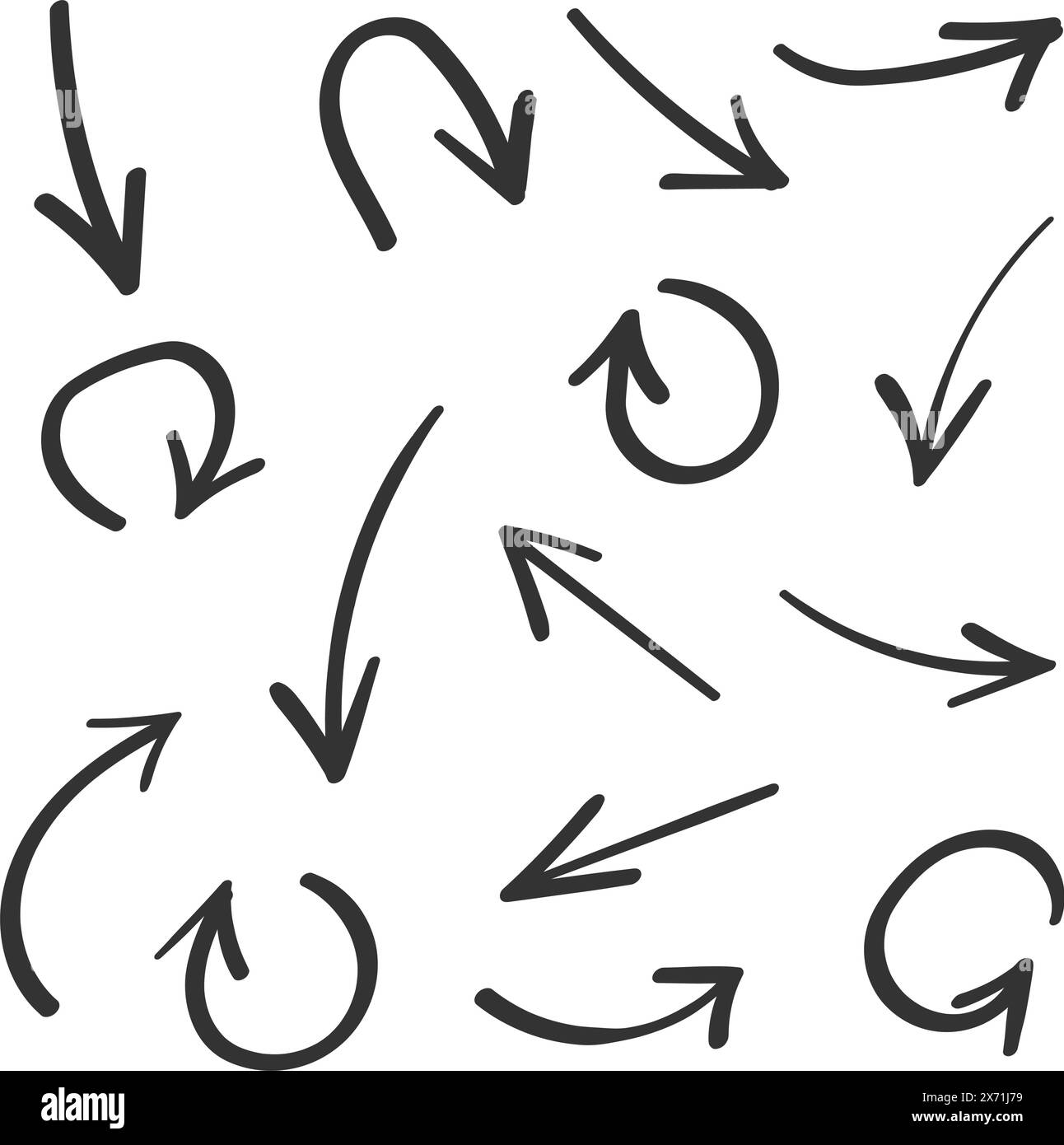 Arrow icon in hand drawn style. Handmade doodle vector illustration on ...