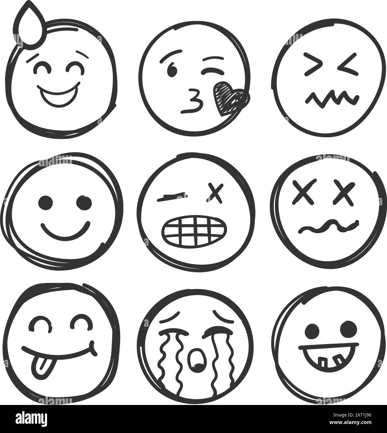 Emojis faces icon in hand drawn style. Doddle emoticons vector ...