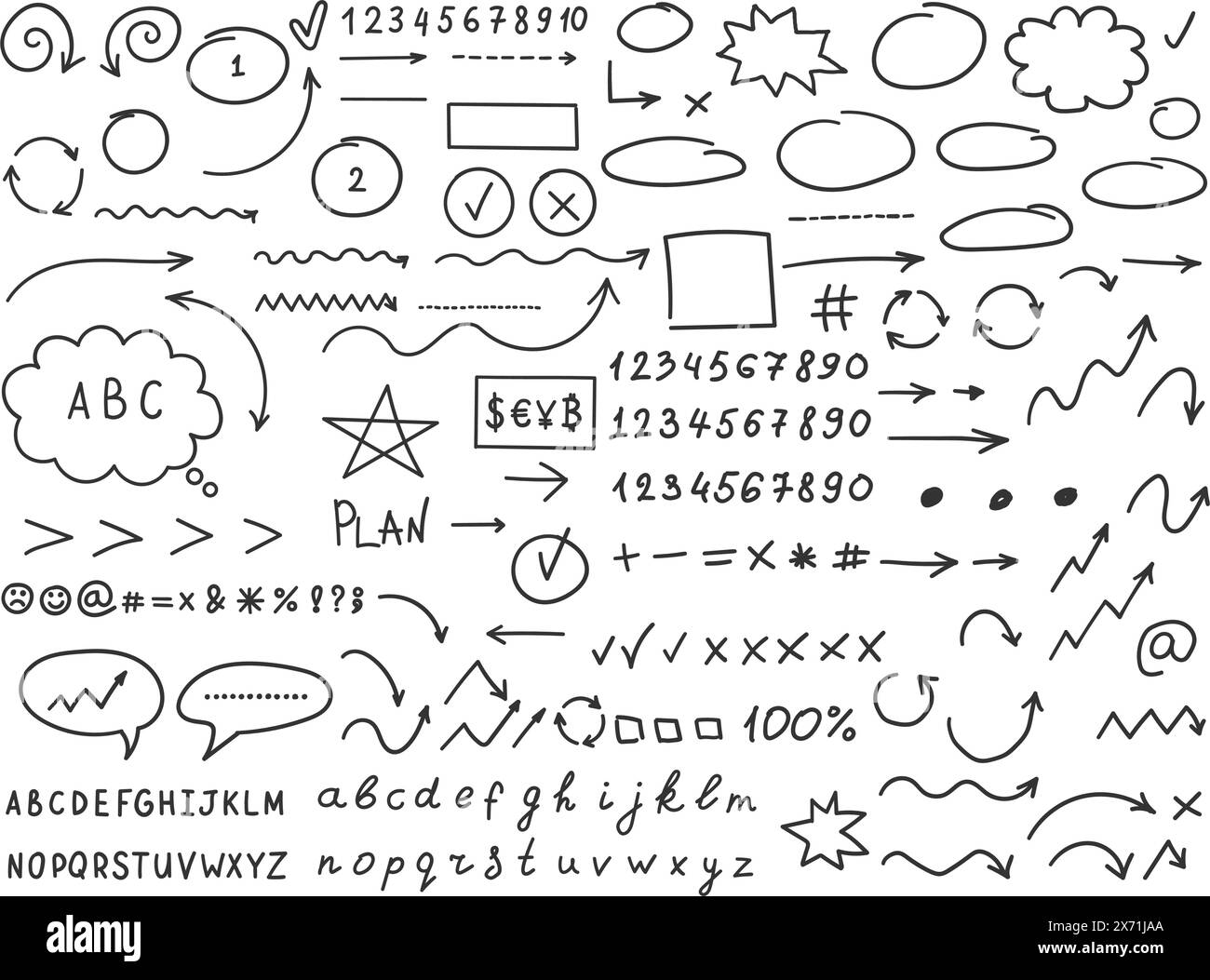 Arrow circles and abstract doodle icon in hand drawn style. Number ...
