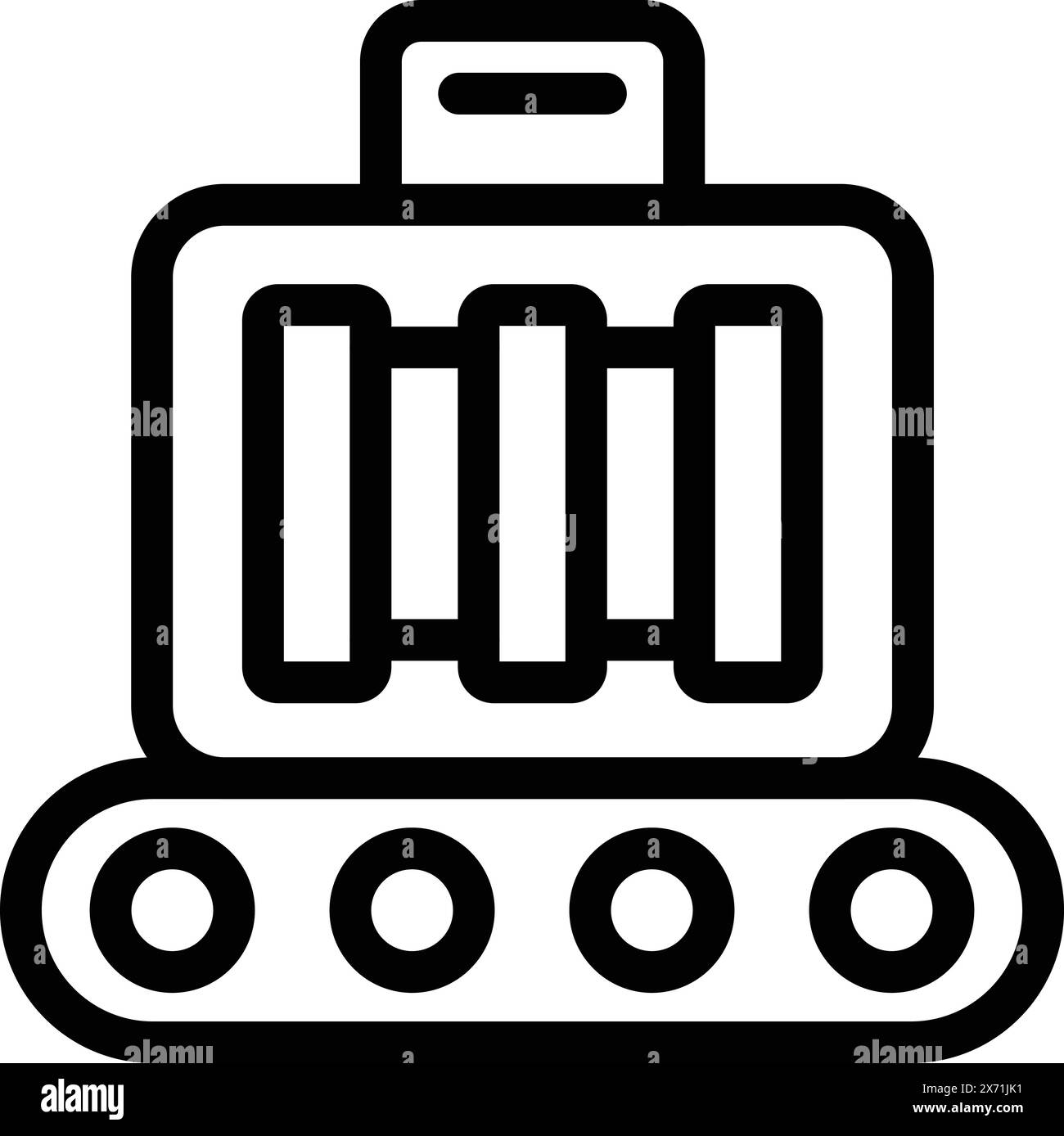 Minimalist industrial conveyor belt icon in black and white line art ...