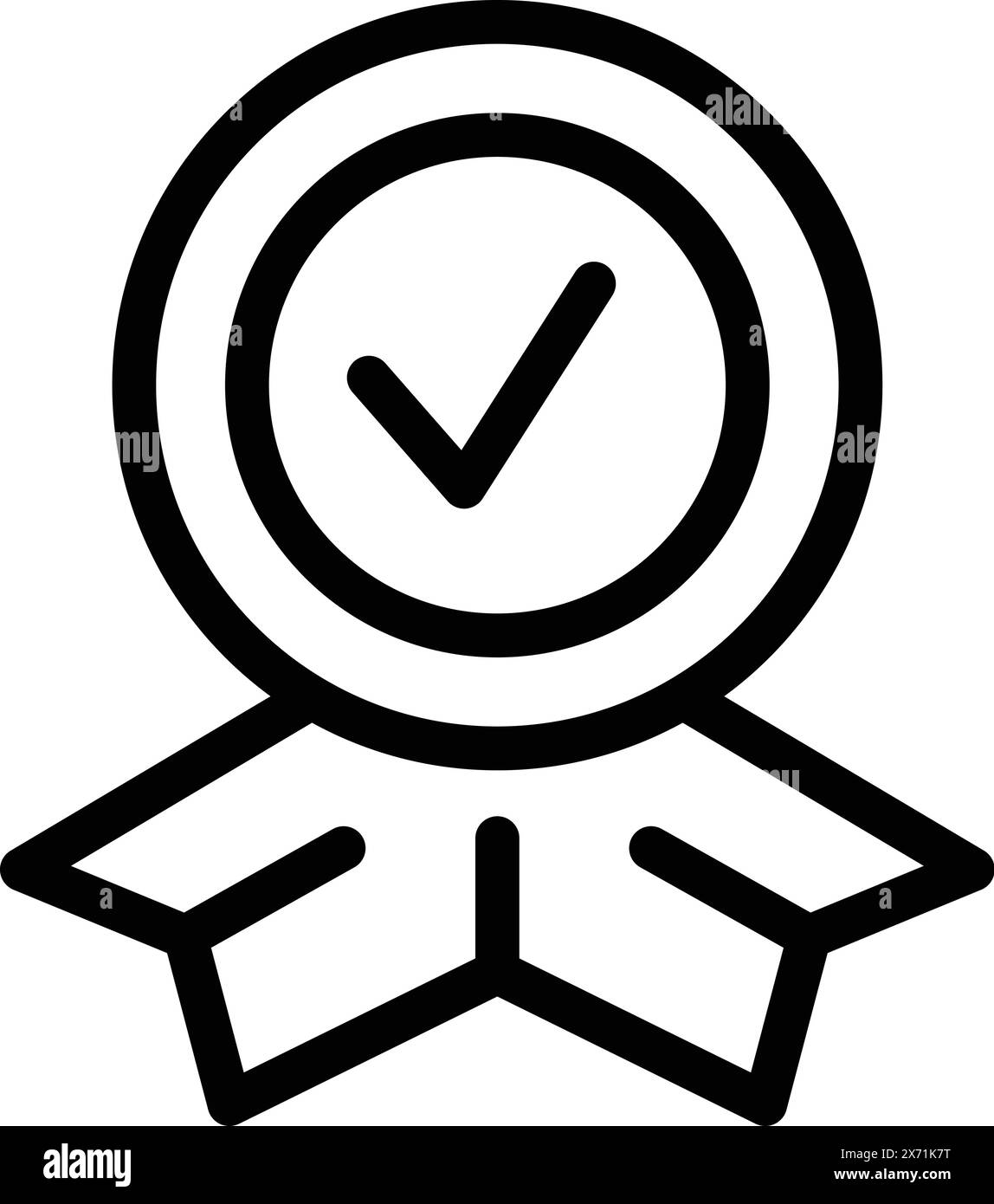 Outlined check mark in a circle with ribbon, representing approval or ...
