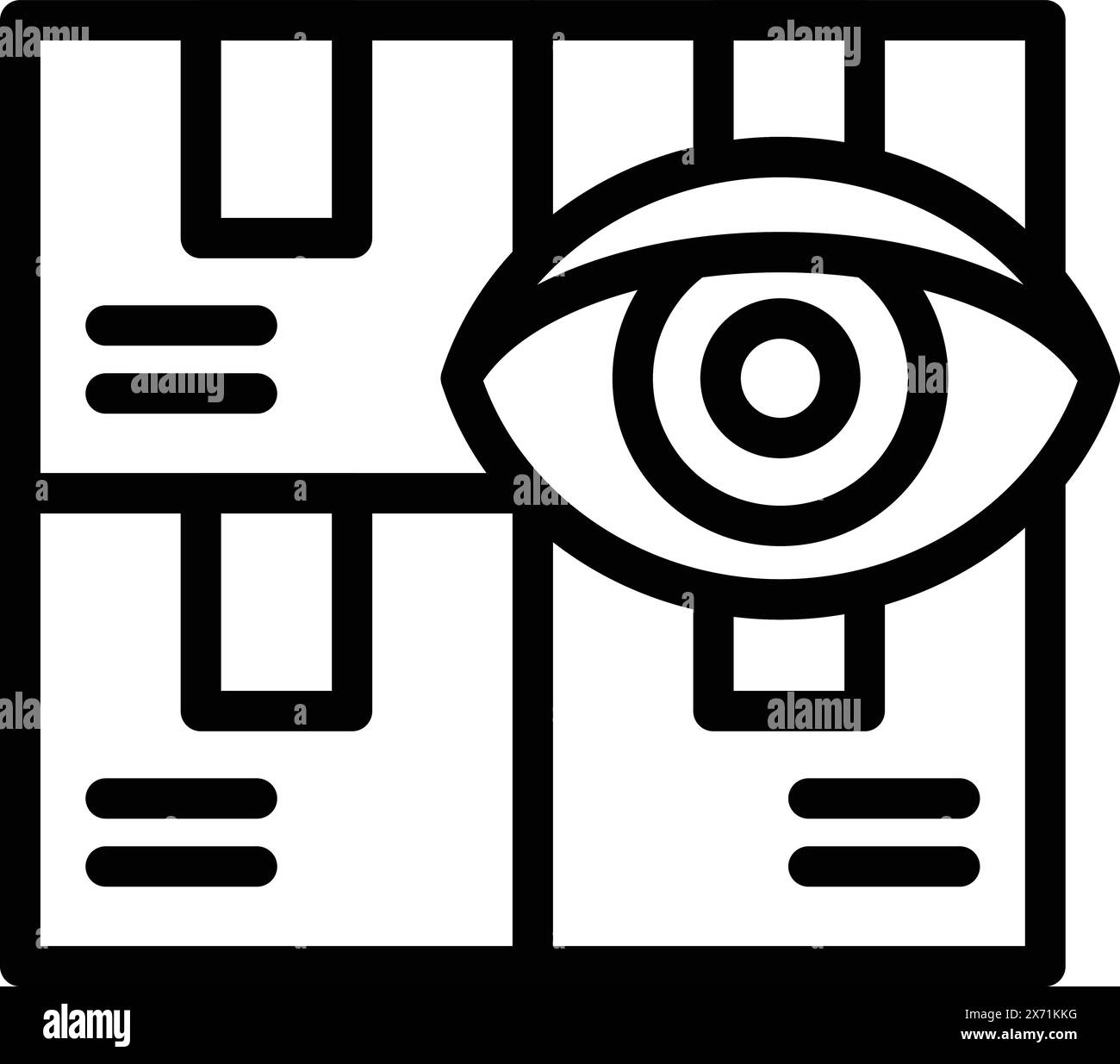 A bold icon depicting an eye scanning documents, symbolizing ...