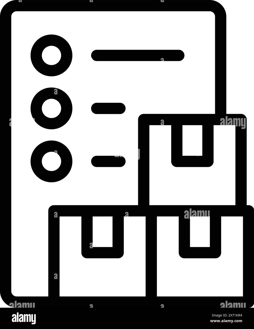 Black and white line icon depicting a clipboard and parcels for ...