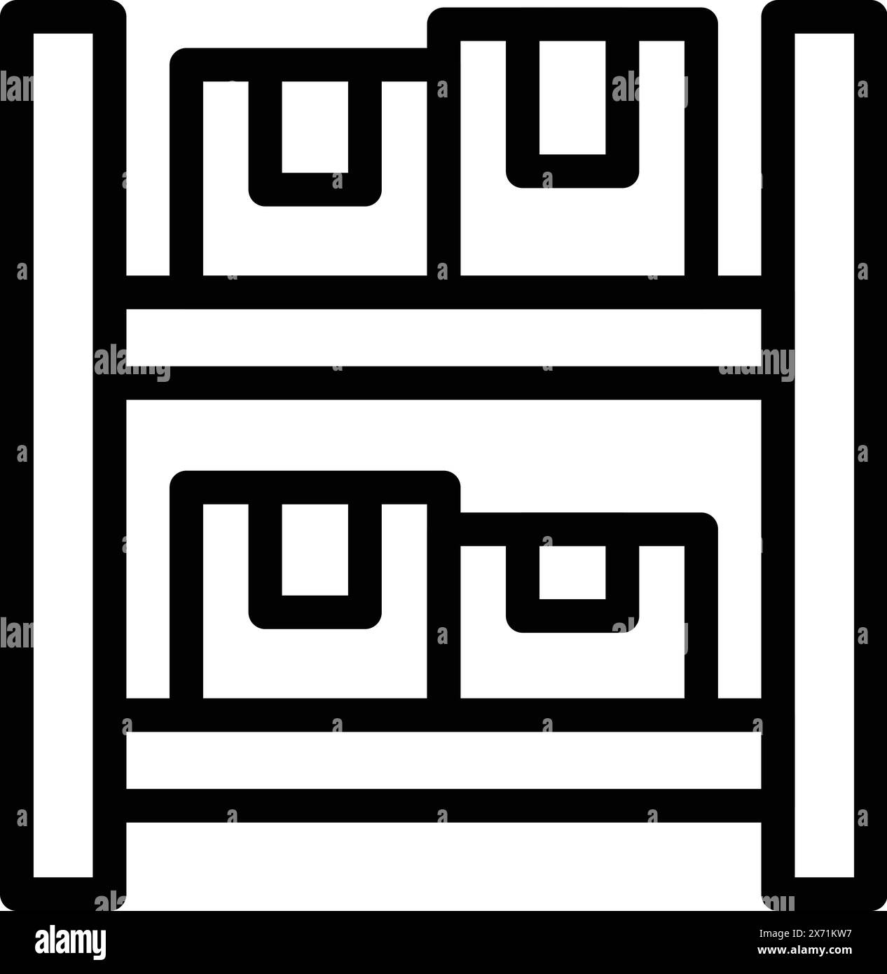 Vector illustration of a simple, minimalistic black line design storage shelf icon, perfect for ...