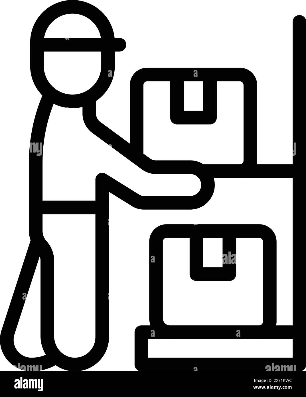 Minimalist vector line art of a delivery worker icon for logistics and ...