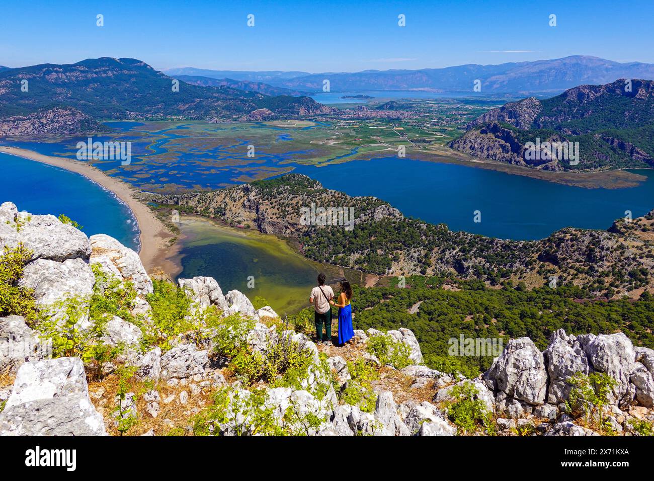 Two people admiring the view from Tepe Manzara, a hill close to Dalyan ...