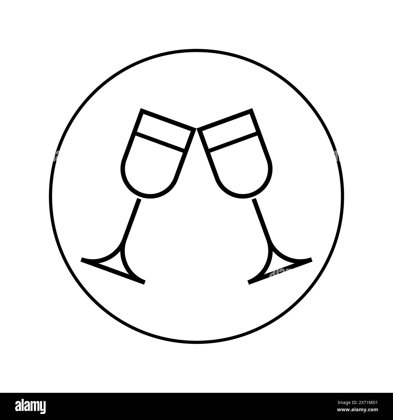 Two wine glasses icon. Clink, cheers and toasting. Vector outline and ...