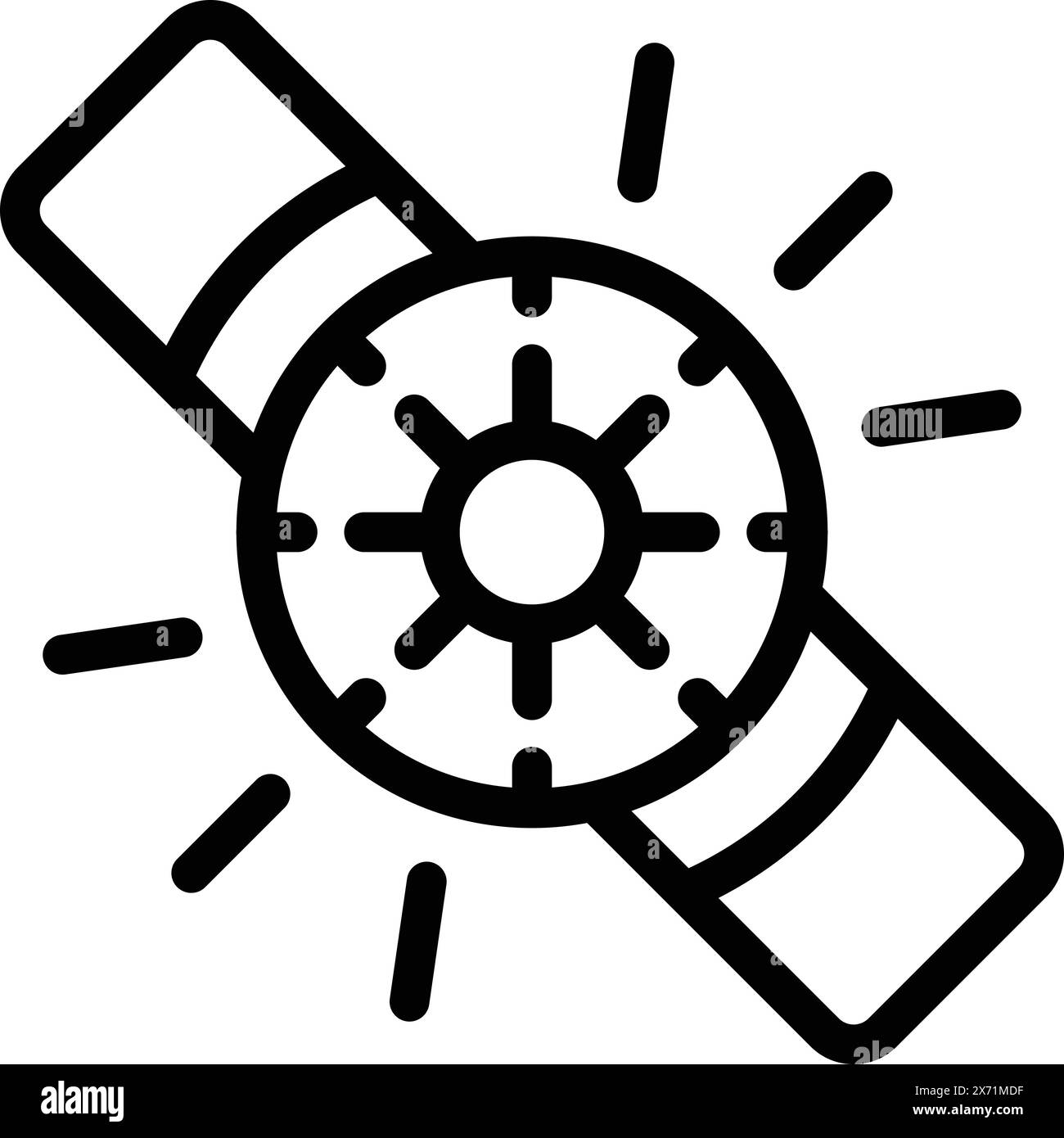 Vector illustration of a stylized satellite icon in a simple black and ...