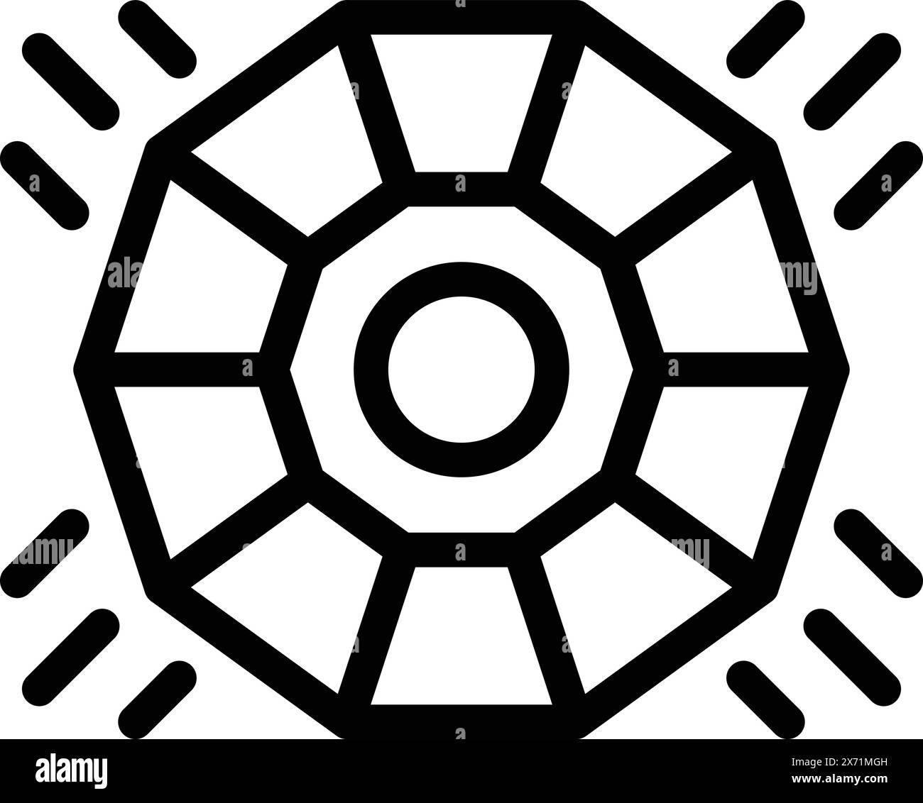 Black and white vector illustration of a stylized sun with geometric ...