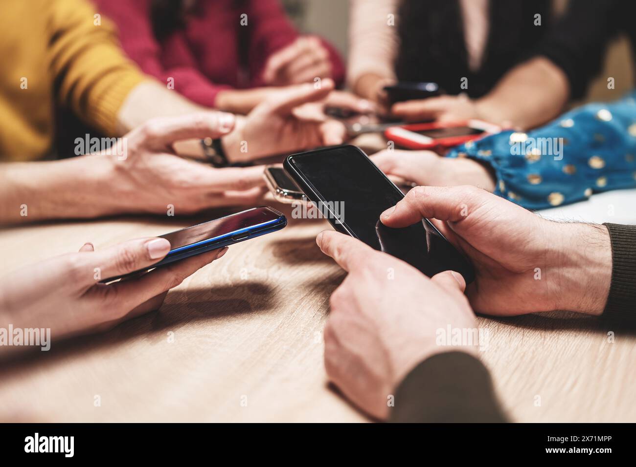 Group of friends using smartphones - social media interaction - digital ...