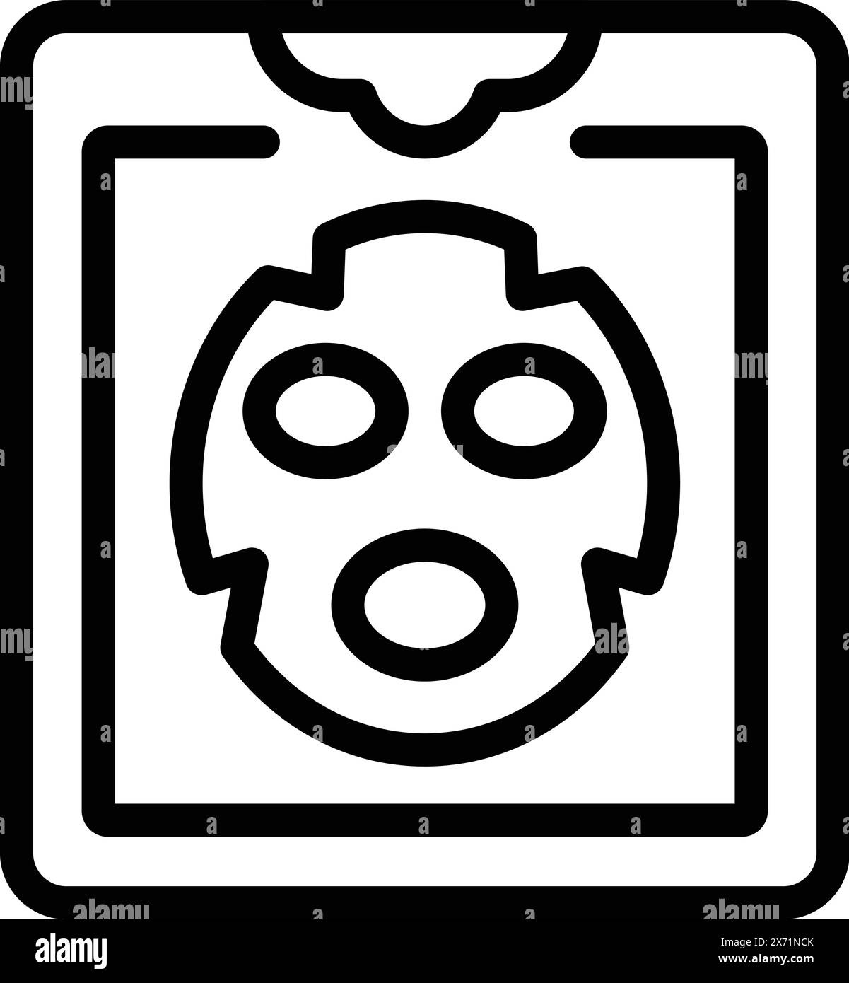 Black and white outline icon of a facial treatment mask on a clipboard ...