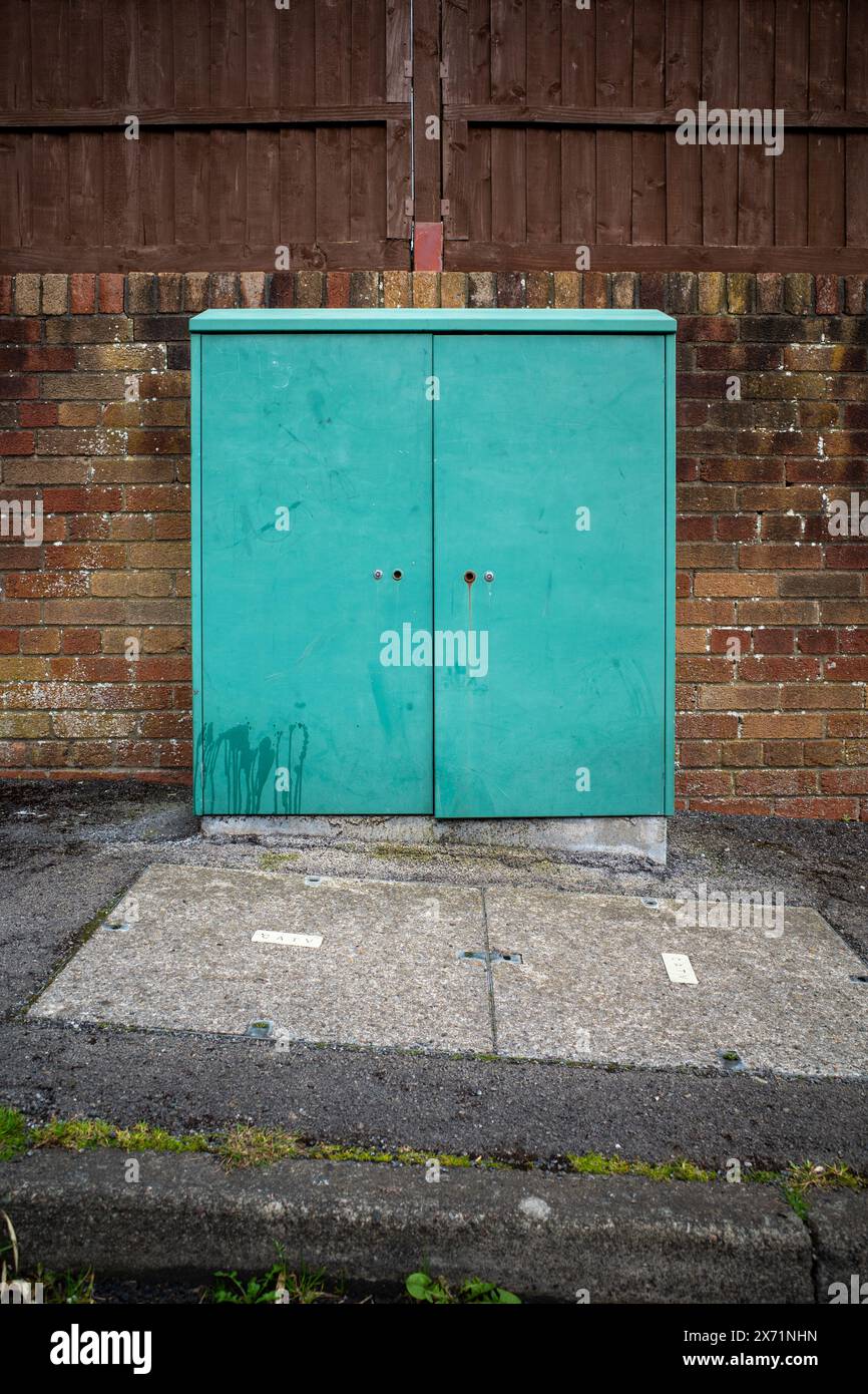 Green paint BT junction box Stock Photo - Alamy
