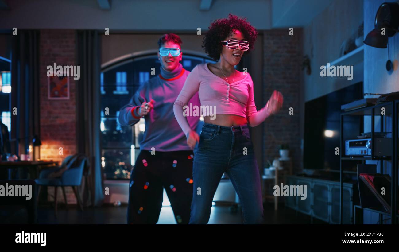 Stylish Diverse Multiethnic Couple in Casual Clothes and Futuristic ...