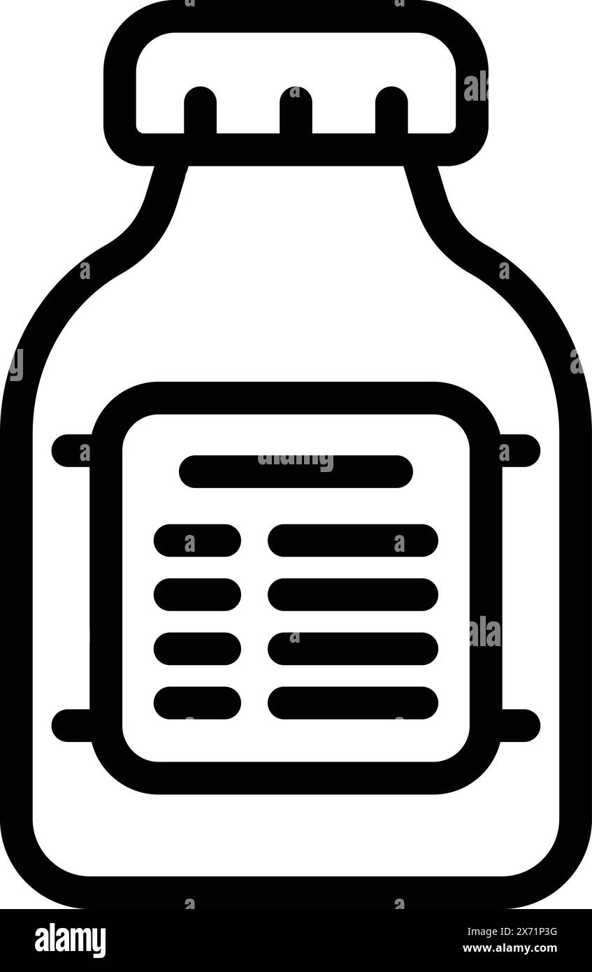 Black and white line art vector of a medication bottle with a label ...