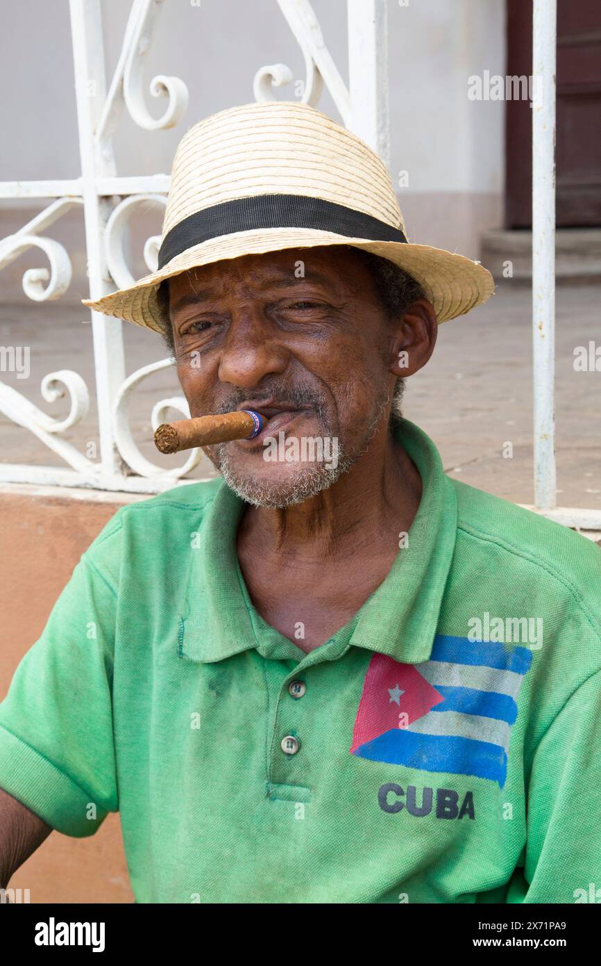 Cuban Man with Cigar, Wearing a Fedora Hat, Trinidad, UNESCO World ...