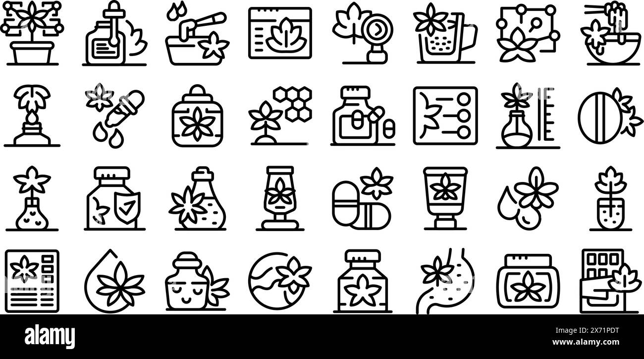 Hemp cannabinoid extract vector icon. A collection of various symbols ...