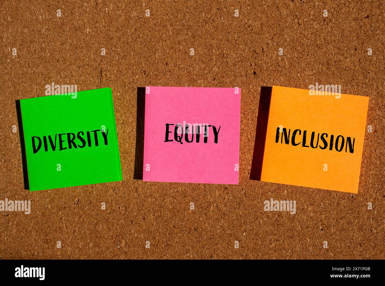 Diversity, equity and inclusion words written on colorful papers with ...