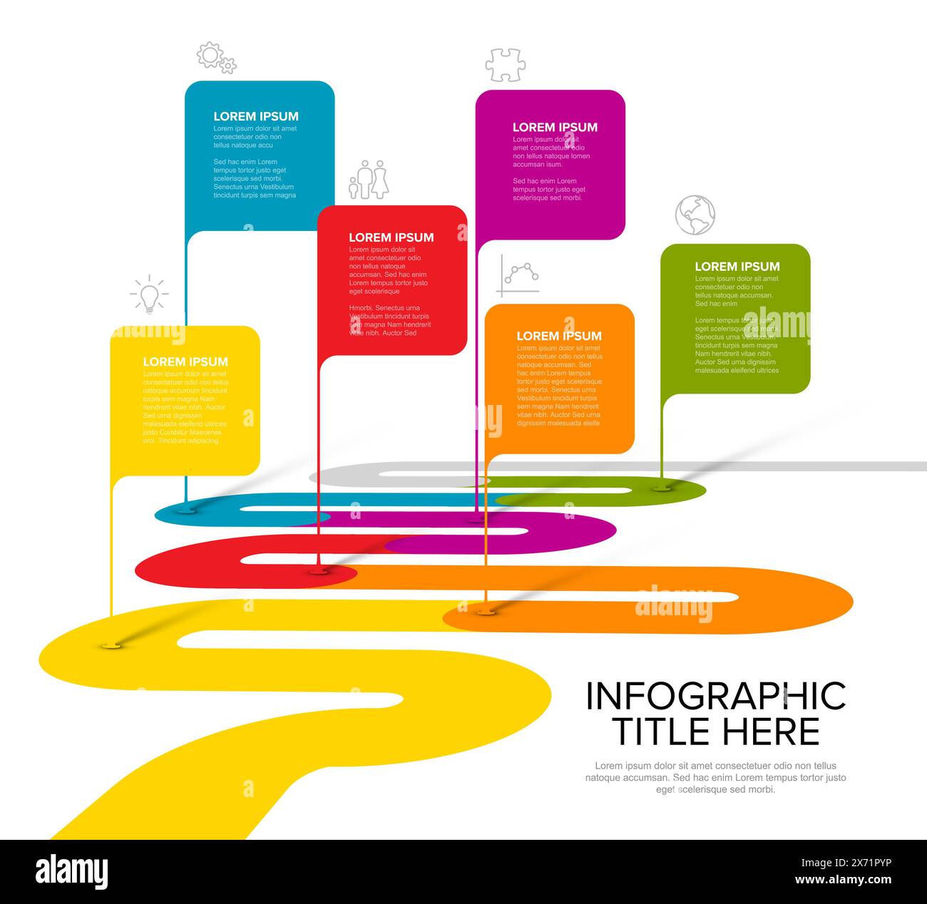 Colorful vector infographic timeline report template with six square ...
