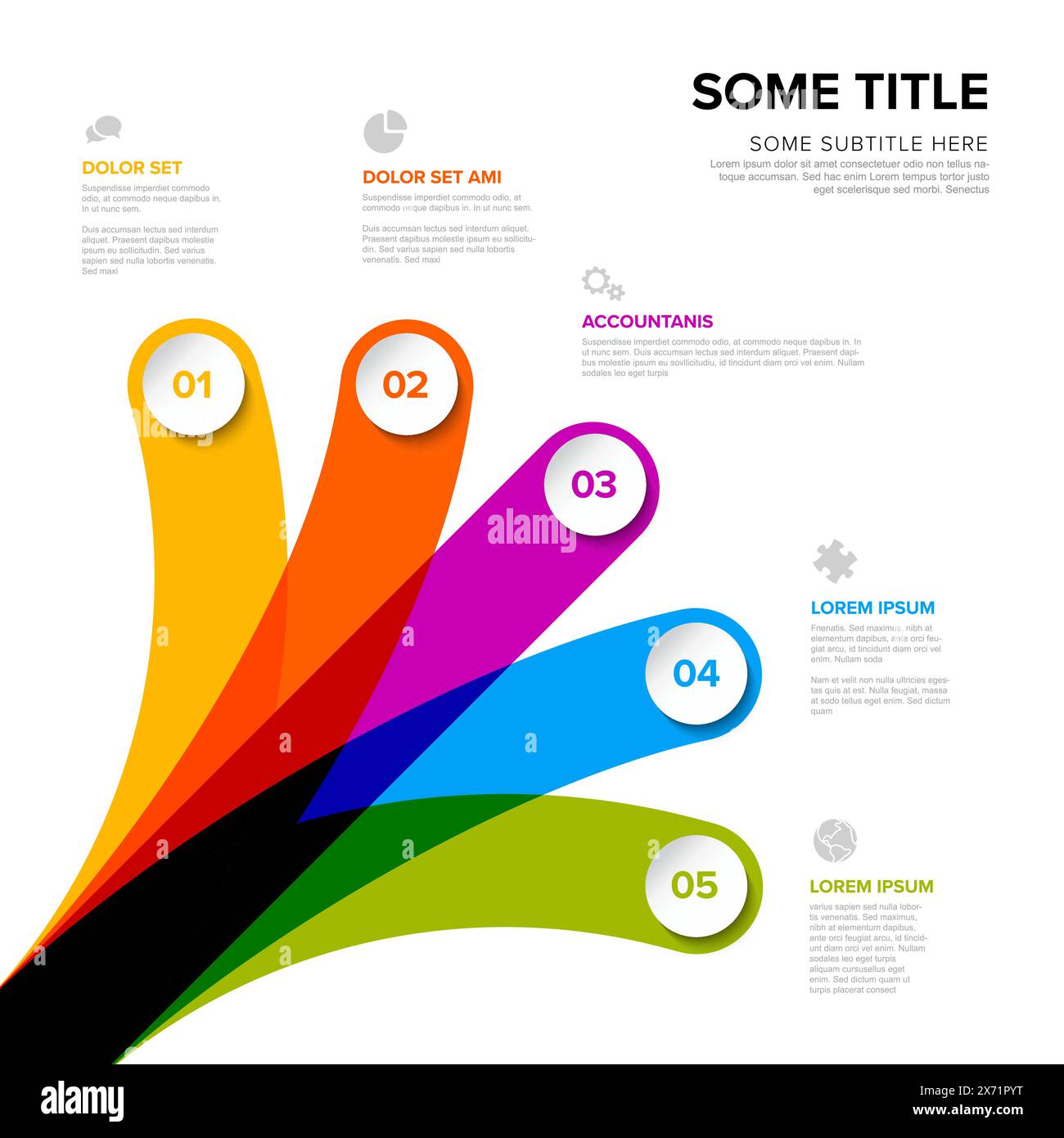 Simple multipurpose infographic rainbow color template with five ...