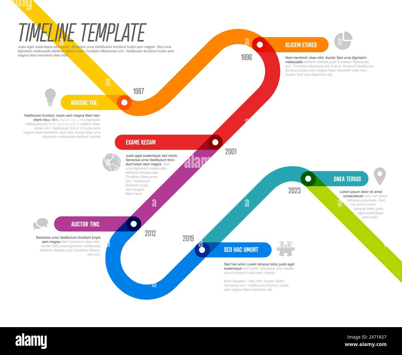 Simple timeline template made of rainbow color thick line segments ...