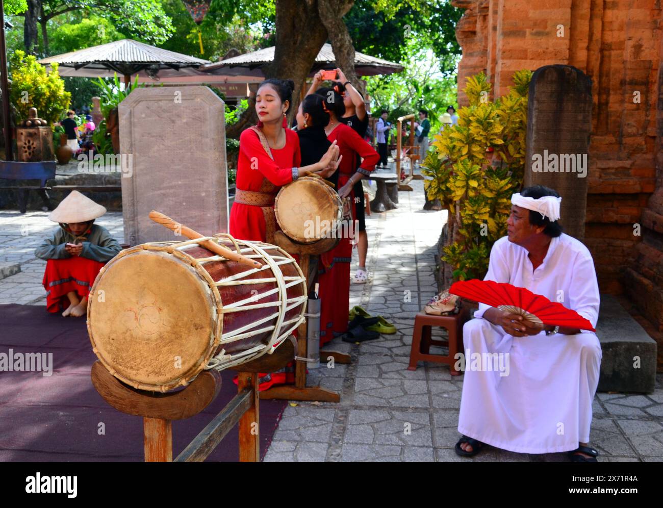 Vietnamese musicians wait to perform in the grounds of Po Nagar, a Cham ...
