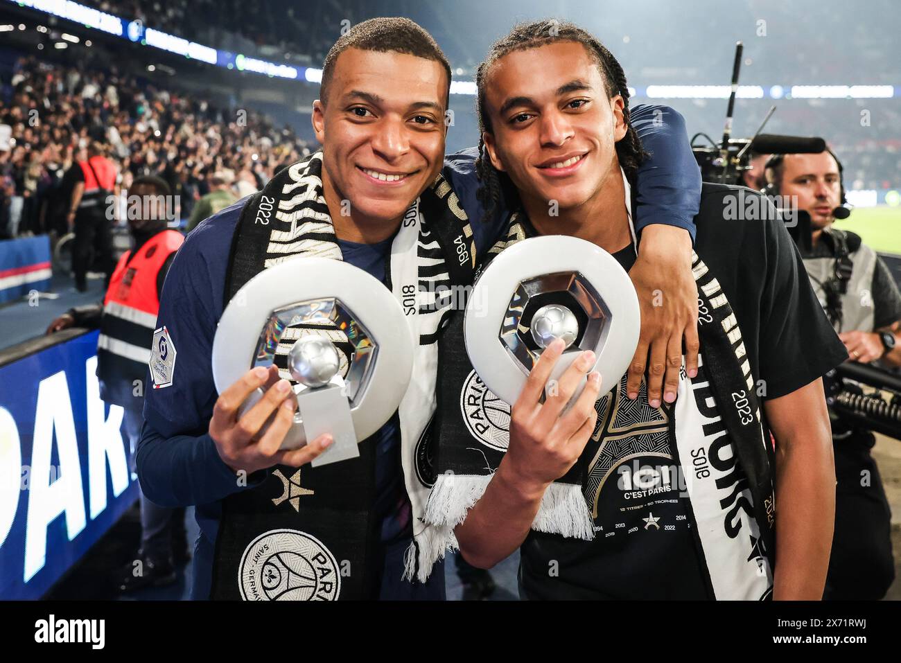 Paris, France. 12th May, 2024. Kylian MBAPPE of PSG and Ethan MBAPPE of ...