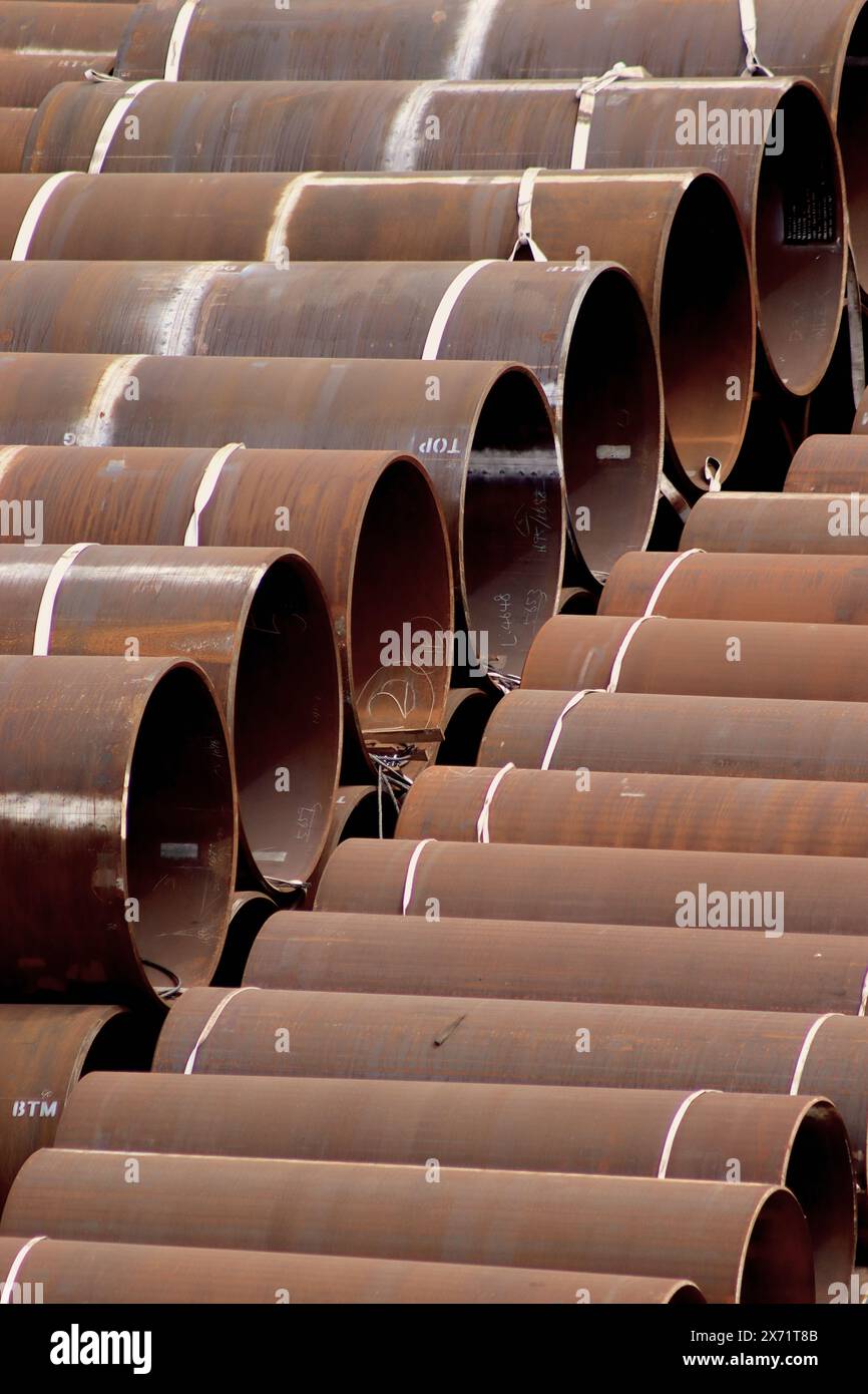 A substantial consignment of large diameter steel pipes, stored on the ...
