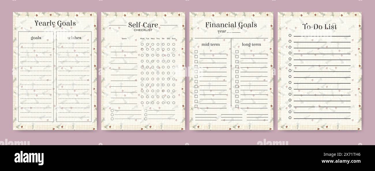 Business organizer floral spring paper sheets. Yearly planners ...