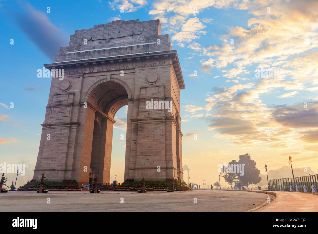 India Gate at sunrise side view, Rajpath, New Dehli, India Stock Photo ...