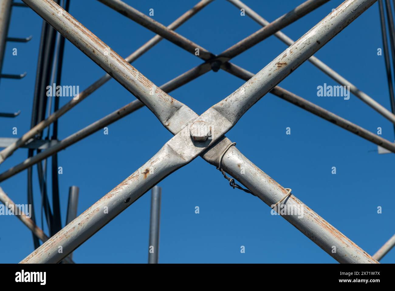 Steel pylon details, reticular structure of a repeater antenna for radio, telephone and ...