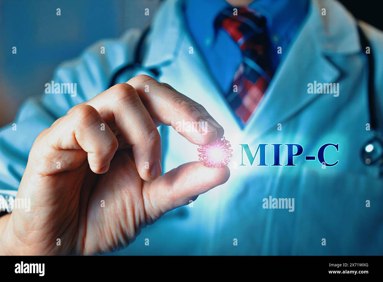 Hand of a doctor holding a virus representing a new mortal syndrome ...