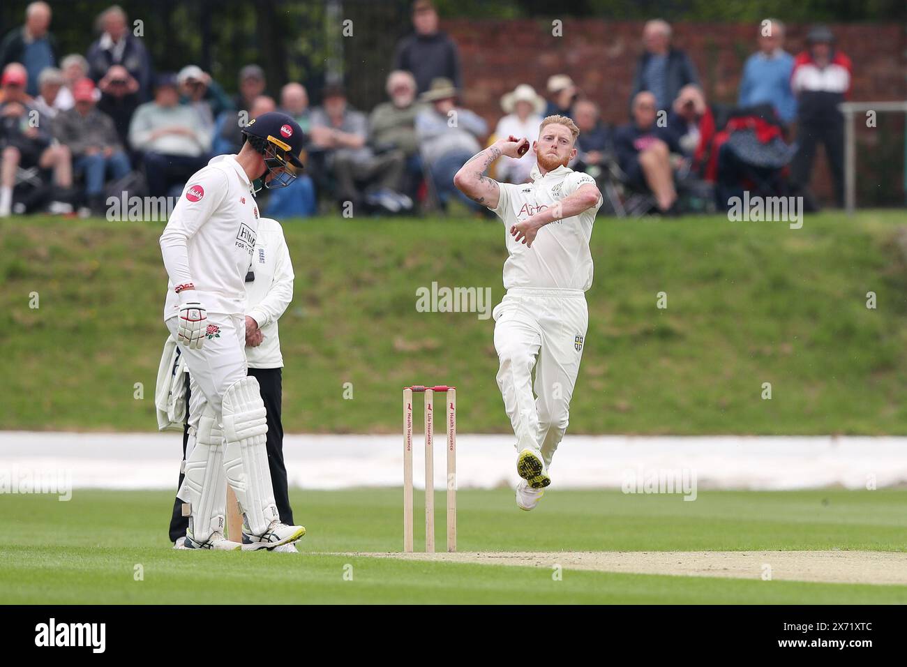 Durham's Ben Stokes (right) bowling on day one of the Vitality County ...