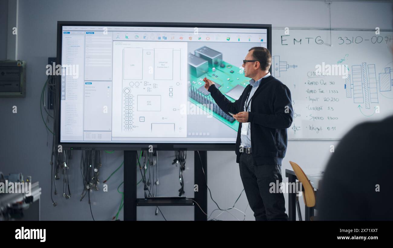 Male Teacher Standing Near Digital Interactive Whiteboard and Talking ...