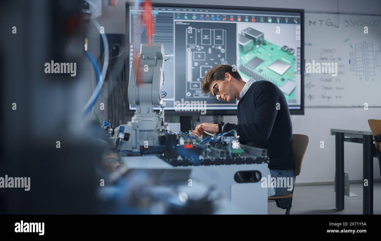 Portrait of Smiling Engineer Using Screwdriver while Working with ...