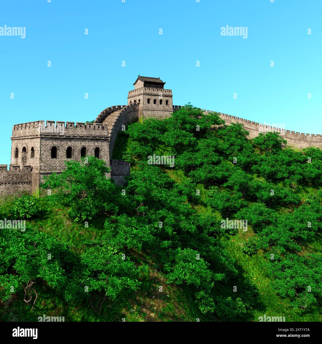 3D rendering of a Great Wall of China, a historic fortification Stock ...