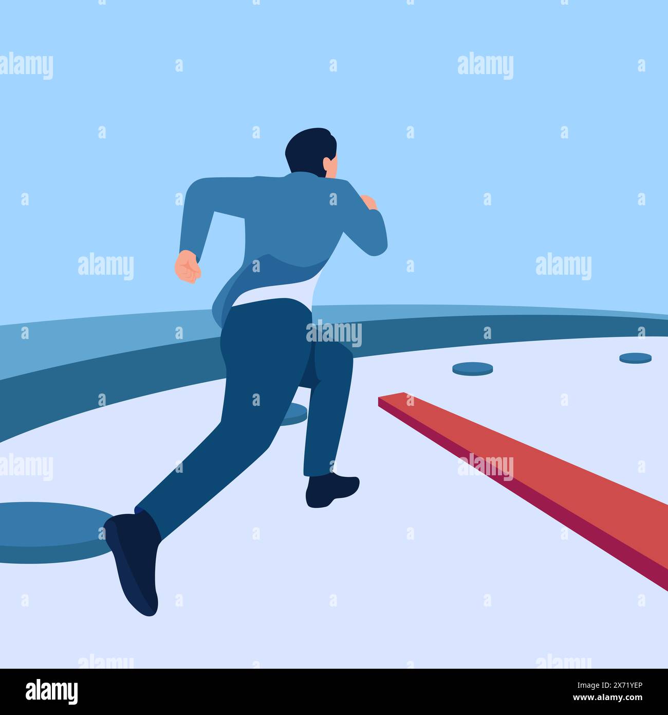 Man jumps over clock hands, metaphor for race against time. Simple flat ...