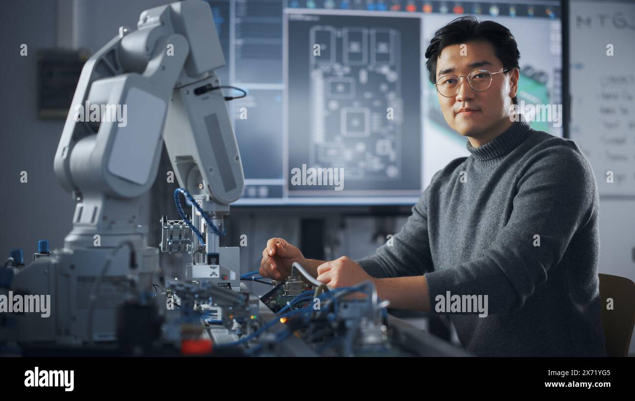 Asian Male Engineer Sitting at Table And Looking at Camera While Woking ...