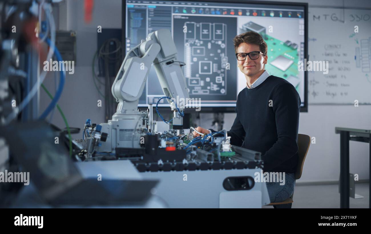 Portrait of Smiling Engineer Using Screwdriver while Working with ...