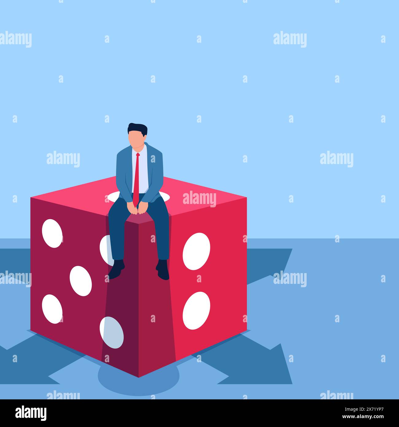 Man sitting confused looking for direction on dice, metaphor for ...