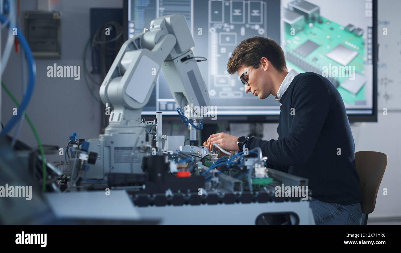 Portrait of Attentive Young Man Engineering Robotic Arm with ...