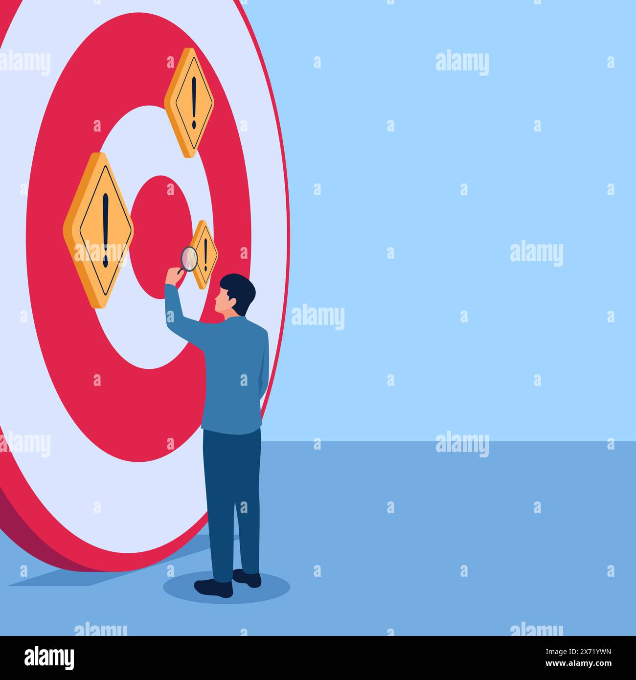 Man looks with magnification at the center of the target, a metaphor ...