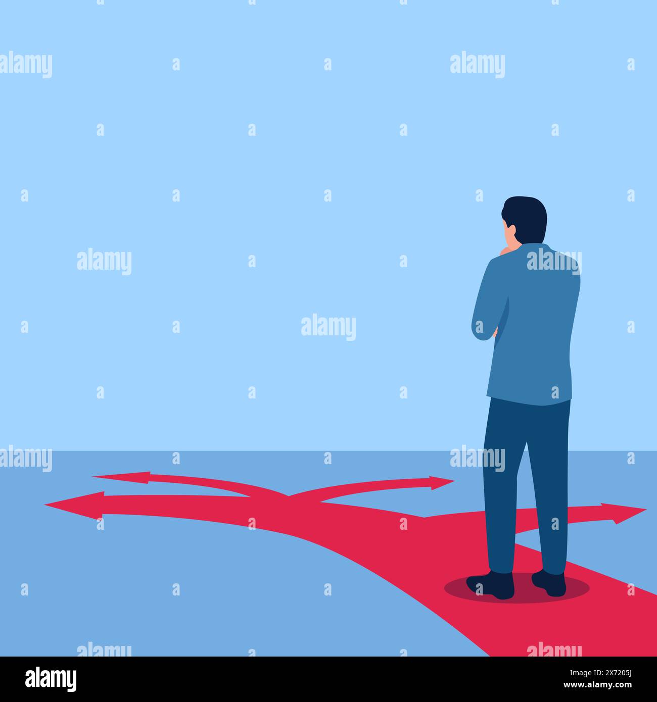 Man confused about which path to take, metaphor for uncertainty. Simple ...